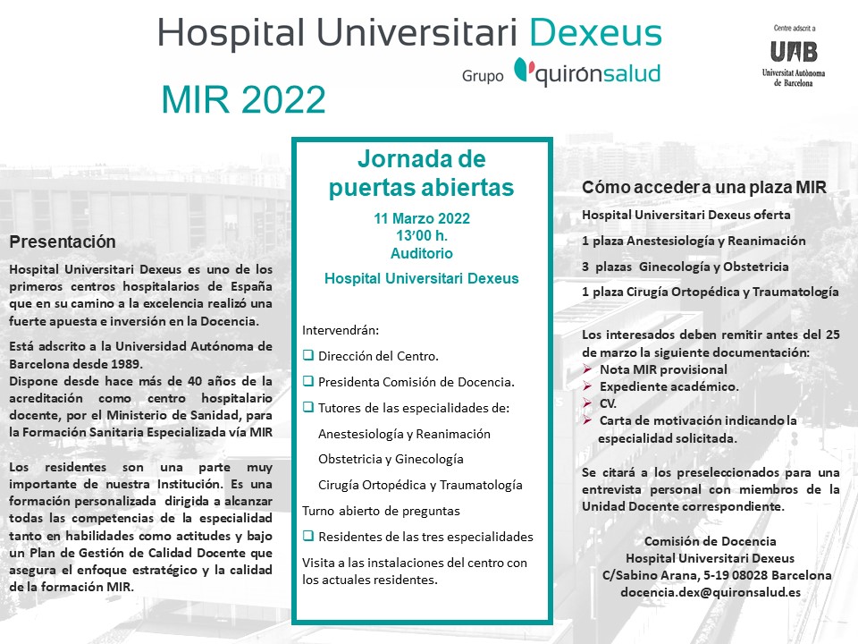 Jornada de Puertas Abiertas MIR | Hospital Universitari Dexeus - Grupo Quirónsalud